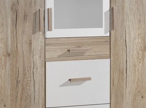 Šatní skříň se zrcadlem Cariba, 135 cm, dub san remo/bílá