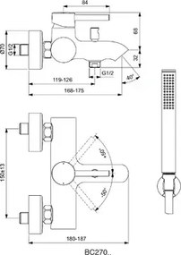 Ideal Standard CeraLine - Vanová nástěnná baterie s příslušenstvím | č