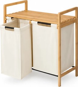 koš na prádlo, 2 vaky, 46 l, bambus/látka, 71x63x33 cm, přírodní/krémová, Dekorino KP20260009
