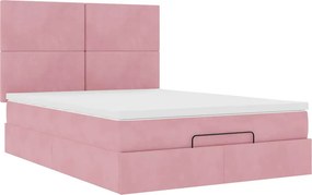 Osmanský rám postele s matracemi růžová 140x190cm samet 3314251