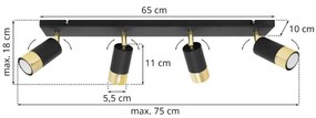 Stropní svítidlo HUGO, 4x černé/zlaté kovové stínítko, (možnost polohování)