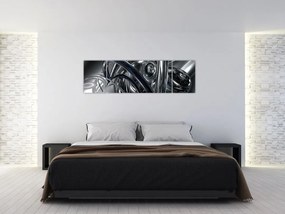 Obraz šedé abstrakce s modrou (170x50 cm)