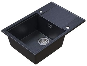 Sink Quality Sink55, kuchyňský granitový dřez 680x460x215 mm + chromový sifon, černá skvrnitá, SKQ-SINK.B.1KDO.X