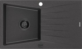Mexen Cesar, granitový dřez 775x470x190 mm, 1-komorový, černá skvrnitá s černým sifonem, 6514771010-76-B