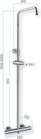 Mereo Mereo, Termostatická nástěnná sprchová baterie s hadicí, ruční a talířovou hranatou sprchou 255x190mm, CB60104TSJ