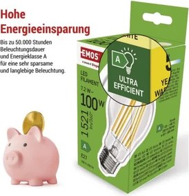 Emos lighting LED žárovka Filament A60 A CLASS / E27 / 7,2 W (100 W) / 1521 lm / teplá bílá 1525283279