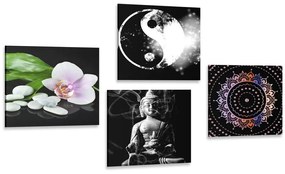 Set obrazů Feng Shui na černém pozadí - 4x 60x60 cm