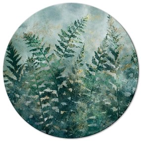 Kulatý obraz Zelené kapradí - bujná vegetace pokrytá zlatým prachem