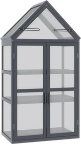 Outsunny Cold Frame Mini Greenhouse 3 Level Greenhouse Plant Bed with Hinged Roof Wooden Double Doors Natural 70,5 x 42 x 132 cm | Aosom