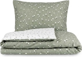 Kvalitex Bavlněné povlečení renforcé Kvítky zelené 1x 200/200, 2x 70/90cm