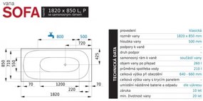 Santech SOFA 182 x 85 cm SASOF182P vana akrylátová pravá
