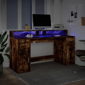 Psací stůl s LED kouřový dub 160 x 55 x 91 cm kompozitní dřevo 3309433