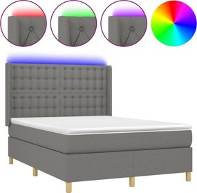 Box spring postel s matrací a LED tmavě šedá 140x200 cm textil 3139198