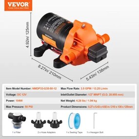 12 V membránové čerpadlo 13,2 l/min 13,25 l/min 3komorový tlakový spínač vodního