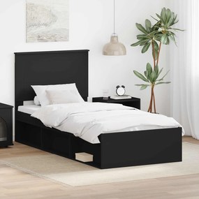 Rám postele s čelo Černá 90 x 200 cm Masivní borové dřevo 3409409