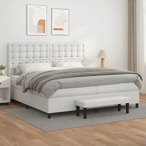Box Spring Postel S Matrací Umělá Kůže Bílá tlačítka 200 x 200 cm