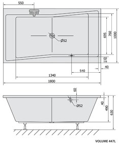 Polysan QUEST obdélníková vana 180x100x49cm, černá mat, 78511.21