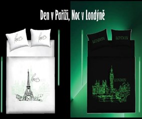 Svítící povlečení bavlněné Deluxe 3D den v Paříži noc v Londýně 200x140cm+90x70cm TiaHome