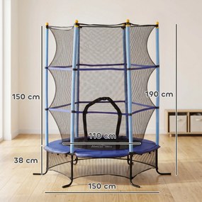 HOMCOM dětská trampolína Ø163 cm, trampolína s ochrannou sítí, kryt okrajů, zahradní trampolína pro děti 3-10 let, max. nosnost 50 kg, modrá