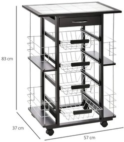 Servírovací stolek, kolečka, kov, dřevo, chrom, tmavě hnědá, NoBi SANTY