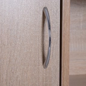 HOMCOM Dřevěná Knihovna, Víceúčelový Skříň s 3 Policemi, 4 Přihrádkami a 2 Dveřmi, 61,5x29,5x80cm