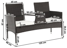 Kondela Zahradní lavice se stolkem a poduškami, hnědá/krémová,, LALIT