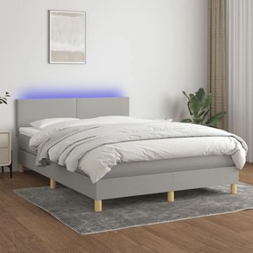 Box spring postel s matrací a LED světle šedá 140x200 cm textil,  3133557
