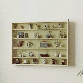 HOMCOM vitrína na zeď s 5 nastavitelnými policemi z dřevotřískových desek se skleněnými dveřmi, 80 x 9,5 x 60 cm, barva dřeva