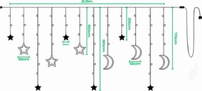 Dekorační LED girlanda HVĚZDY A MĚSÍCE - 2,5 m - teplá bílá