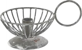 Šedý antik kovový svícen na úzkou svíčku Chamberstick – 11*7*6 cm / Ø 1,2cm