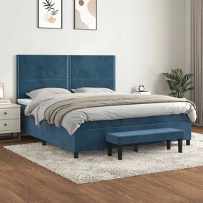 Box Spring Postel S Matrací Tmavě Modrá Samet Tmavě Moddrá Hladké s hřebíky