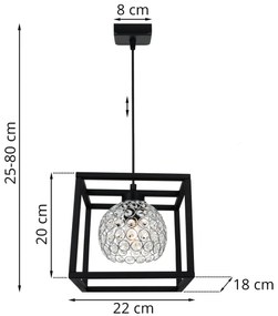 Závěsné svítidlo CRYSTAL CAGE, 1x stříbrné křišťálové stínítko v kovovém rámu