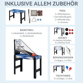 SPORTNOW 5-v-1 Multihra Kancelářský stůl s pingpongem, kulečníkem, hokejem, basketbalem a lukostřelbou pro dospělé 91 x 45,5 x 76 cm Černá+Modrá