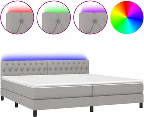 Box spring postel s matrací a LED světle šedá 200x200 cm textil 3133421