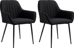 Jídelní židle HOMCOM v severském designu - Sada 2 židlí - Černé zkosené kovové nohy - Ergonomické lněné černé sedáky, opěradla a područky