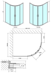 Polysan, EASY LINE čtvrtkruhová sprchová zástěna 1100x800mm, L/R, čiré sklo, EL2415