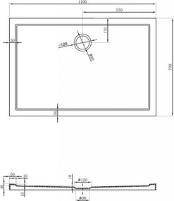 Mexen Flow, obdélníková sprchová vanička slim 110 x 70 cm, černá matná, 46R707011