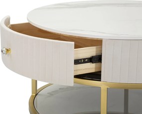 Konferenční stolek Montpellier 75 cm se zásuvkami zlatý/krémový/mramor
