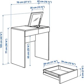 BRIMNES Toaletní stolek, bílá, 70x42 cm