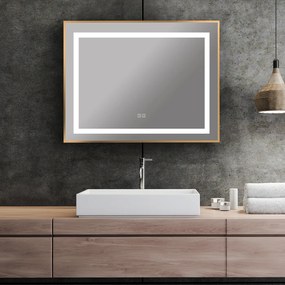 Smartzrcadla Koupelnové zrcadlo S-4660 s LED podsvícením 90 × 70 cm (zlatý rám)