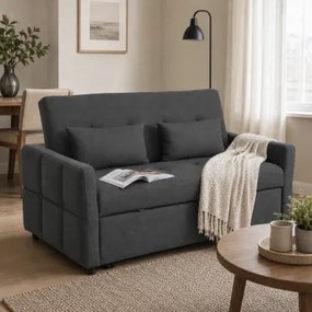 HOMCOM 2místná rozkládací pohovka, 3-v-1 rozkládací pohovka s nastavitelným opěradlem, široké sedadlo, tmavě šedá