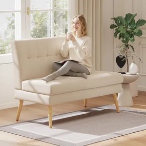 HOMCOM 2místná pohovka, čalouněné opěradlo s knoflíky, dřevěné nohy, silné čalounění, vzhled lnu, pro malé prostory, béžová