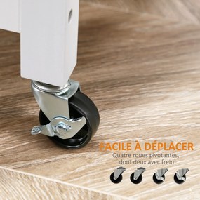 HOMCOM Bílý Kitchen Island Trolley z MDF a nerezové oceli s kolečky, víceúložný, 1 zásuvka, skříňka s 2 dveřmi a držákem na utěrku