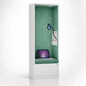 Skříň se sedákem a zónou ticha SALLY MentalBox, bílá konstrukce, zelený sedák, 1850 x 600 x 400 mm