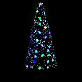 Vánoční strom s LED vločkami černý 210 cm optické vlákno 328464
