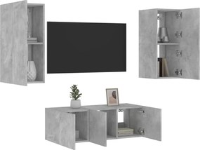 vidaXL 4dílná obývací stěna s LED osvětlením kompozitní dřevo [3216808] Barva: Betonová šedá