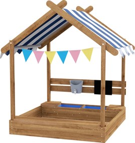 Outsunny Pískoviště s ochranou proti slunečnímu záření, design domečku na hraní, se sadou hraček, opracované masivní dřevo, 124 x 116 x 146 cm, hnědá…