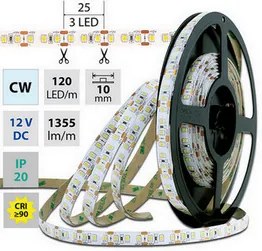 LED pásek McLED 12V studená bílá CRI90 š=10mm IP20 14W/m 120LED/m SMD2835 ML-121.368.60.2
