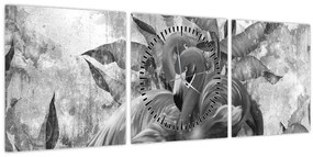 Obraz - Plameňáci graffiti (s hodinami) (90x30 cm)