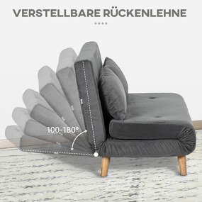 HOMCOM 2místná rozkládací pohovka s funkcí lůžka, rozkládací pohovka s nastavitelným opěradlem, šedý sametový vzhled, 130 x 78 x 79 cm do obývacího p…